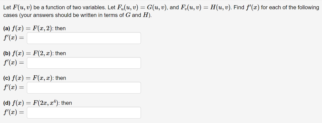 Solved Let F(u, v) be a function of two variables. Let Fu(u, | Chegg.com
