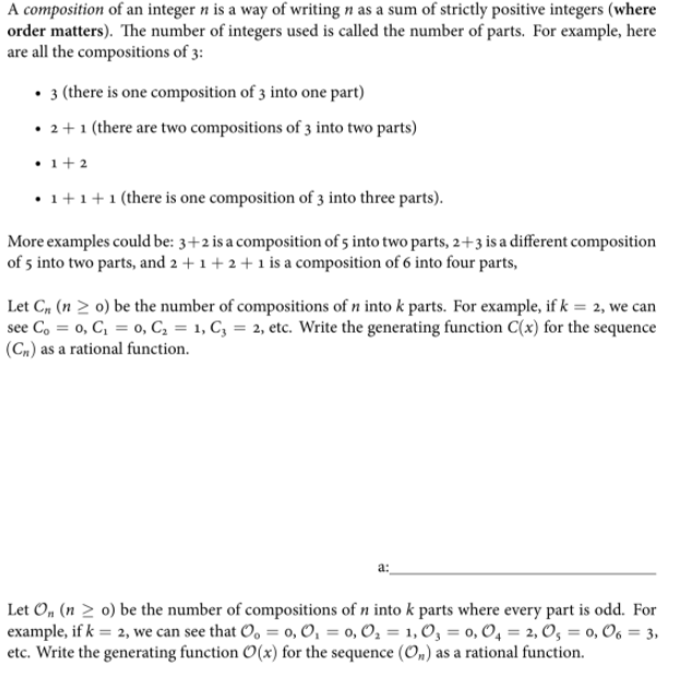 A composition of an integer n is a way of writing n | Chegg.com