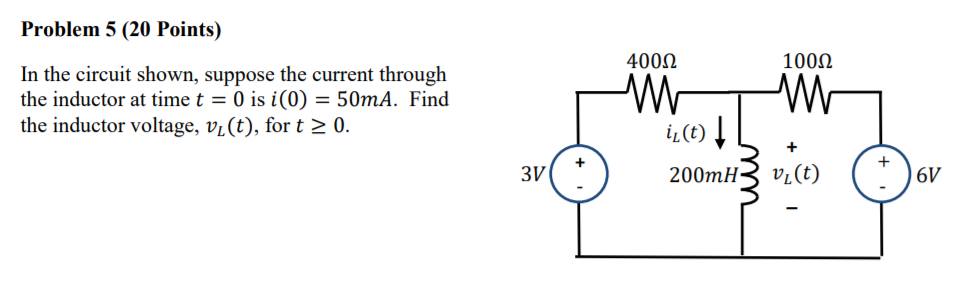 Solved Problem 5 (20 Points) 40012 10012 In the circuit | Chegg.com