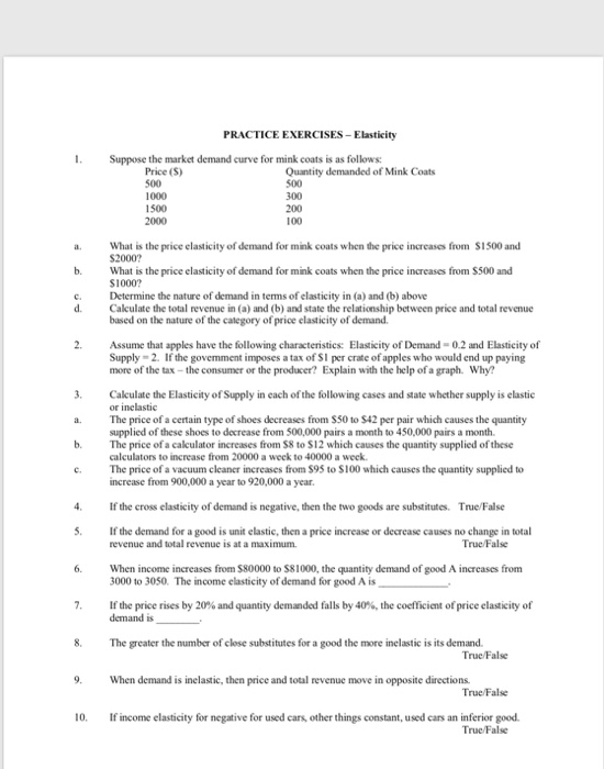 Solved PRACTICE EXERCISES-Elasticity 1. Suppose the market | Chegg.com