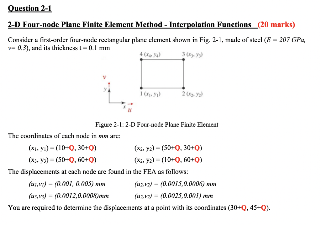 Question 2-1 2-D Four-node Plane Finite Element | Chegg.com
