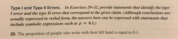 Type I and Type II Errors. In Exercises 29-32, | Chegg.com