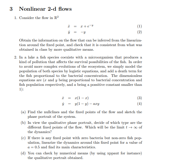 Solved 3 Nonlinear 2-d flows 1. Consider the flow in R2 | Chegg.com