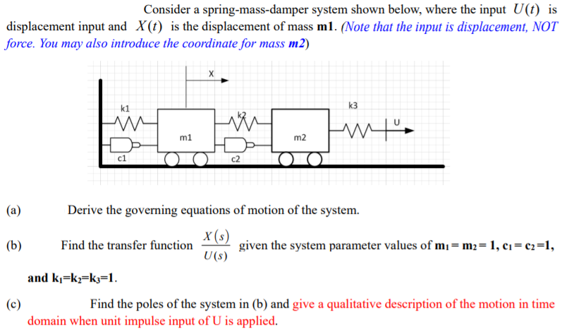 Solved Consider a spring-mass-damper system shown below, | Chegg.com