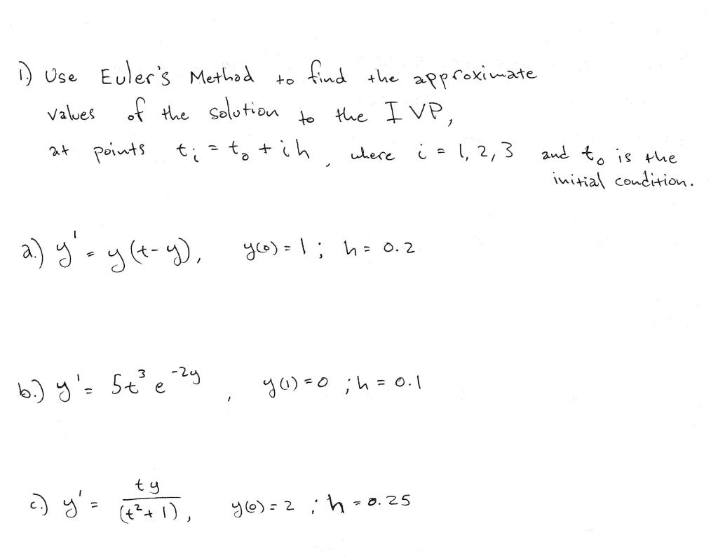 Solved Using Euler's method, find the approximate values | Chegg.com