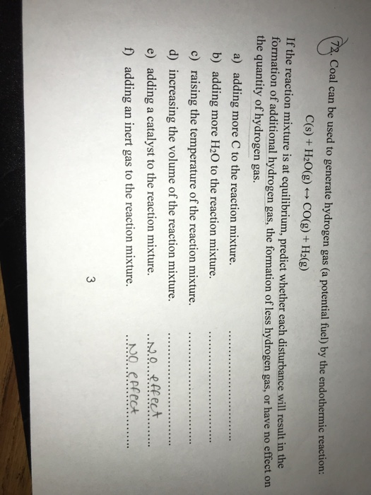 Solved Coal can be used to generate hydrogen gas (a | Chegg.com