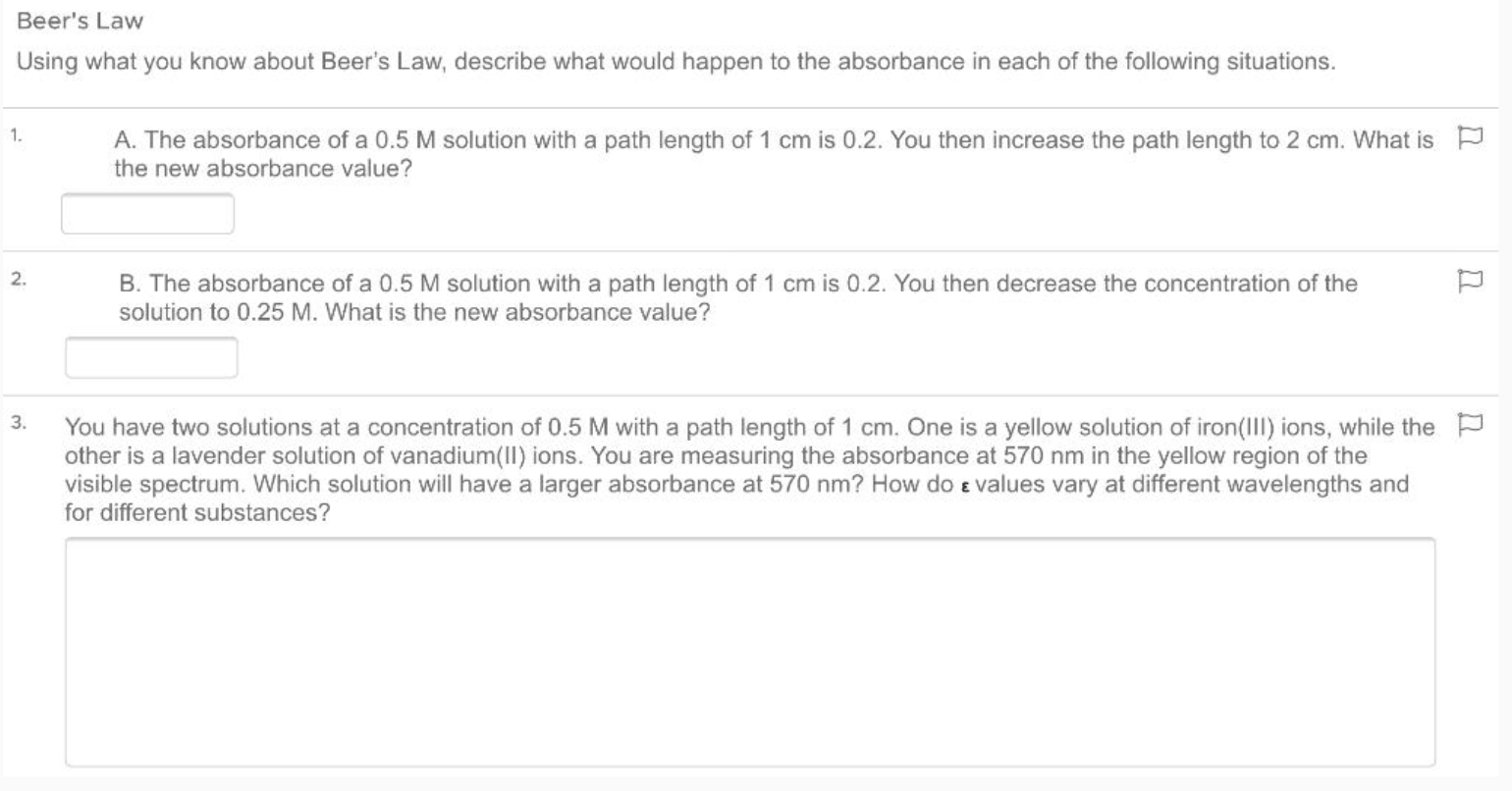 Solved work out the epsilon beer's law equations too | Chegg.com