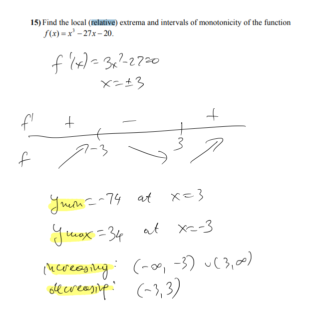 Solved 9) Find the local (relative) extrema of the function | Chegg.com