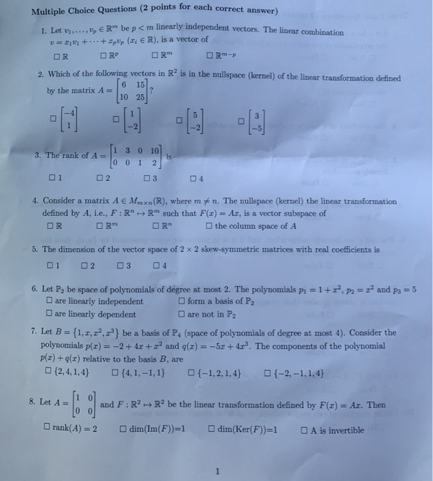 Solved Multiple Choice Questions (2 points for each correct | Chegg.com