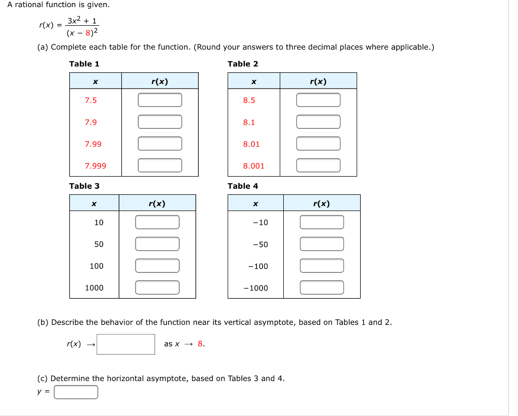 Solved A rational function is given. 3x2 + 1 (x - 8)2 (a) | Chegg.com