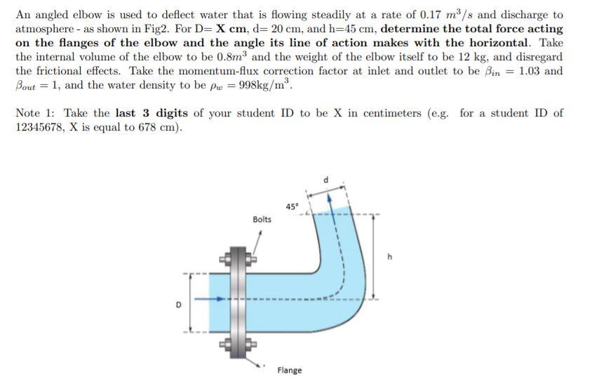 Solved An angled elbow is used to deflect water that is | Chegg.com