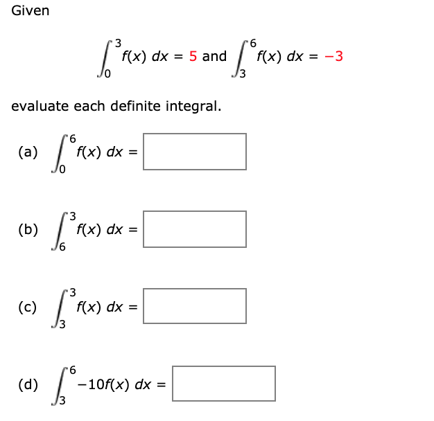 Solved Given $°res dx = 5 and Gºre) dx = -3 la evaluate each | Chegg.com