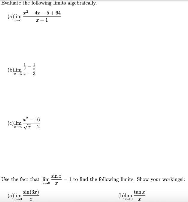 Solved Evaluate the following limits algebraically. x²4x5+ | Chegg.com