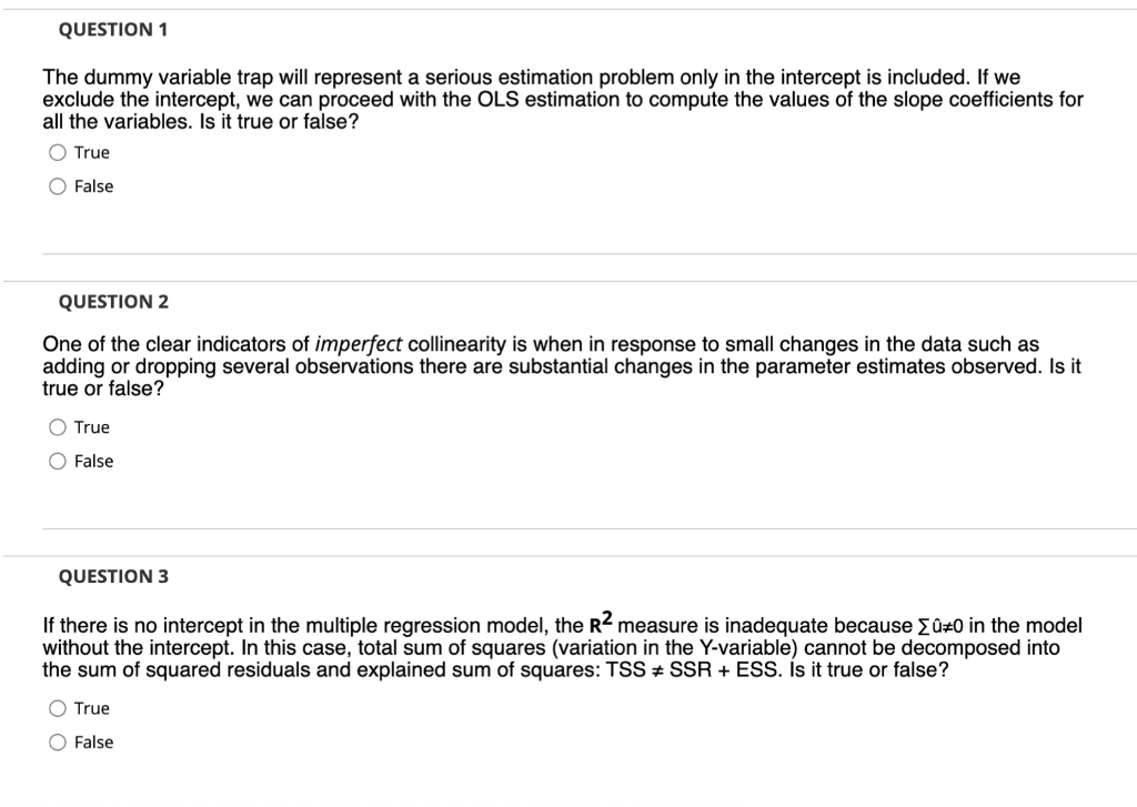 Solved QUESTION 1 The dummy variable trap will represent a | Chegg.com