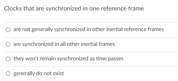 Solved Clocks that are synchronized in one reference frame | Chegg.com