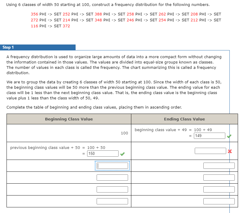 Solved Using 6 classes of width 50 starting at 100, | Chegg.com