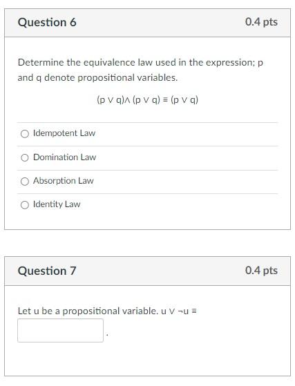 [solved] Determine The Equivalence Law Used In The Expres