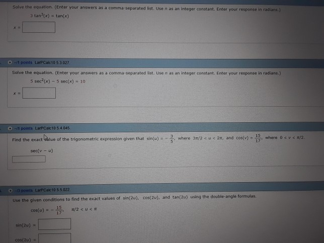 Solved Solve the equation. (Enter your answers as a | Chegg.com