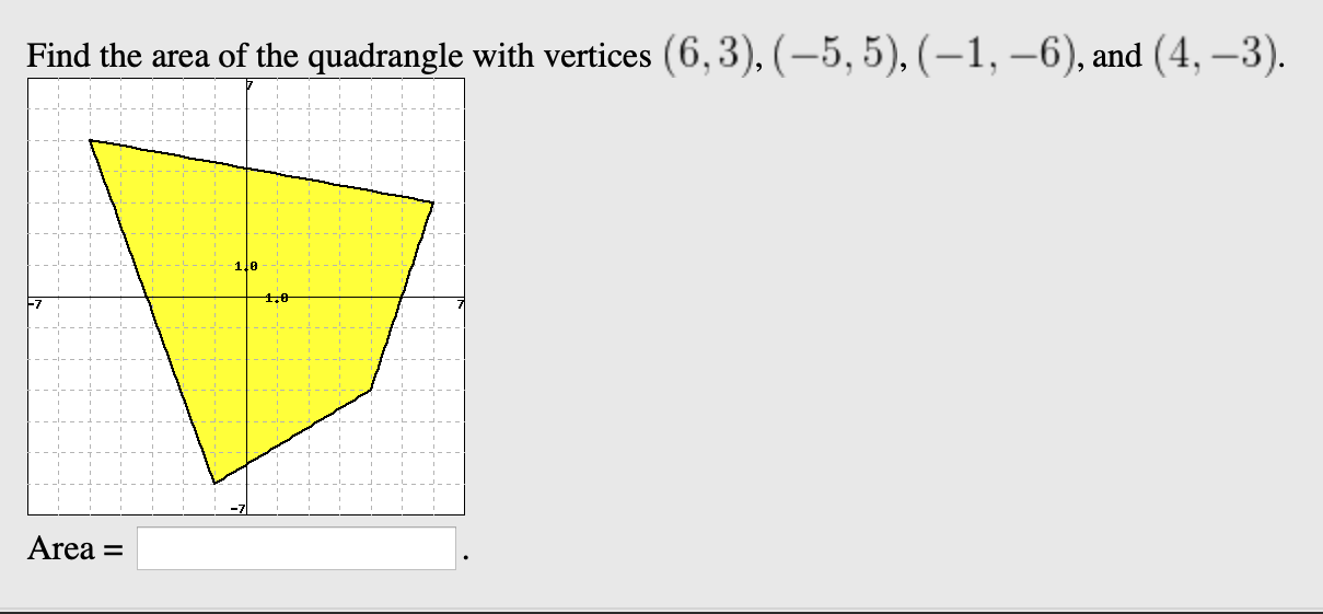 Solved Find the area of the quadrangle with vertices (6,3), | Chegg.com