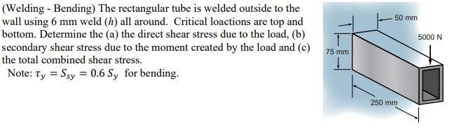 Solved 50 mm 5000 N (Welding - Bending) The rectangular tube | Chegg.com