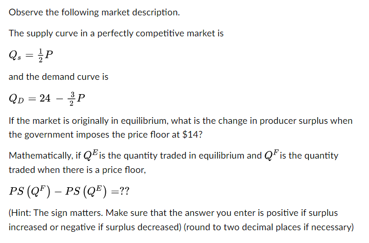 Solved Observe the following market description.The supply | Chegg.com