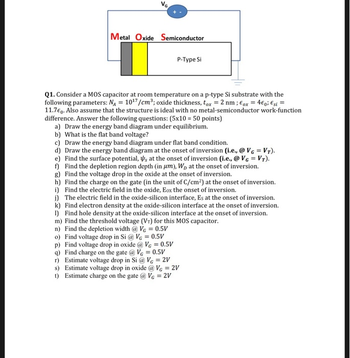 Solved Metal Oxide Semiconductor P-Type Si Q1. Consider a | Chegg.com