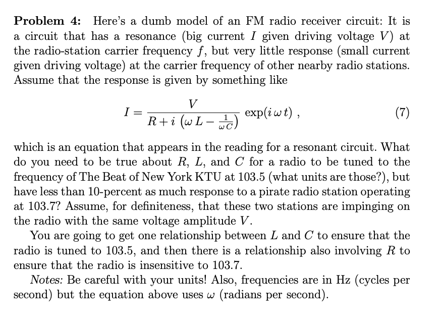 Solved Problem 4: Here's a dumb model of an FM radio | Chegg.com