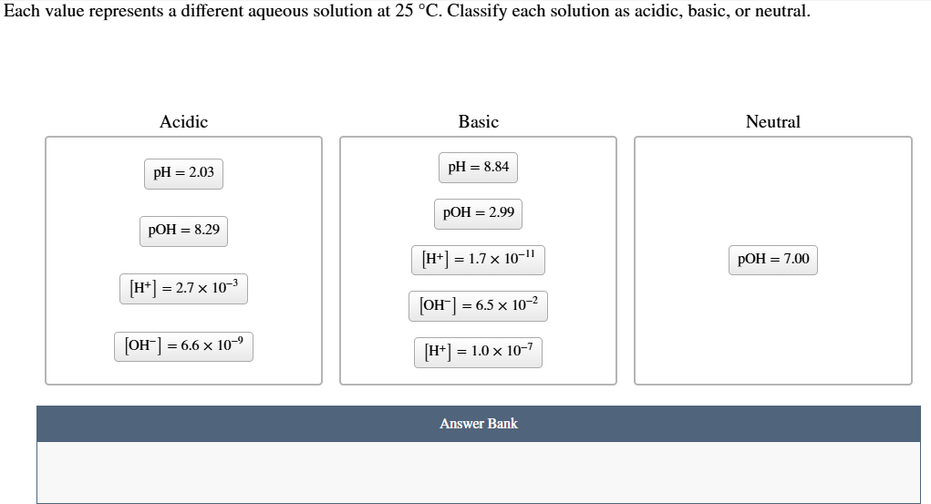 Solved Each value represents a different aqueous solution | Chegg.com