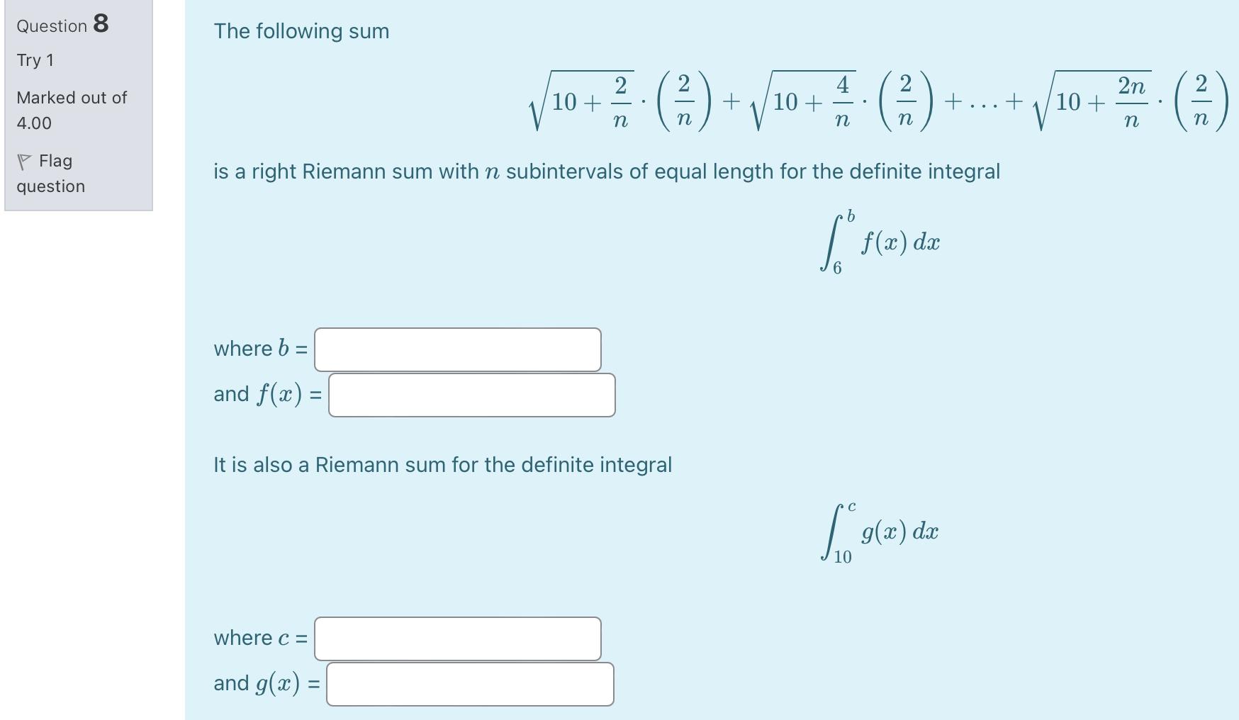 Solved The following sum 10+n2⋅(n2)+10+n4⋅(n2)+…+10+n2n⋅(n2) | Chegg.com