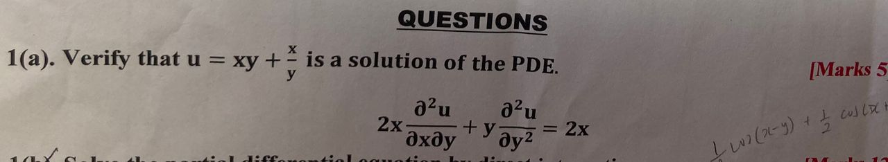 Solved 1(a). Verify that u=xy+yx is a solution of the PDE. | Chegg.com