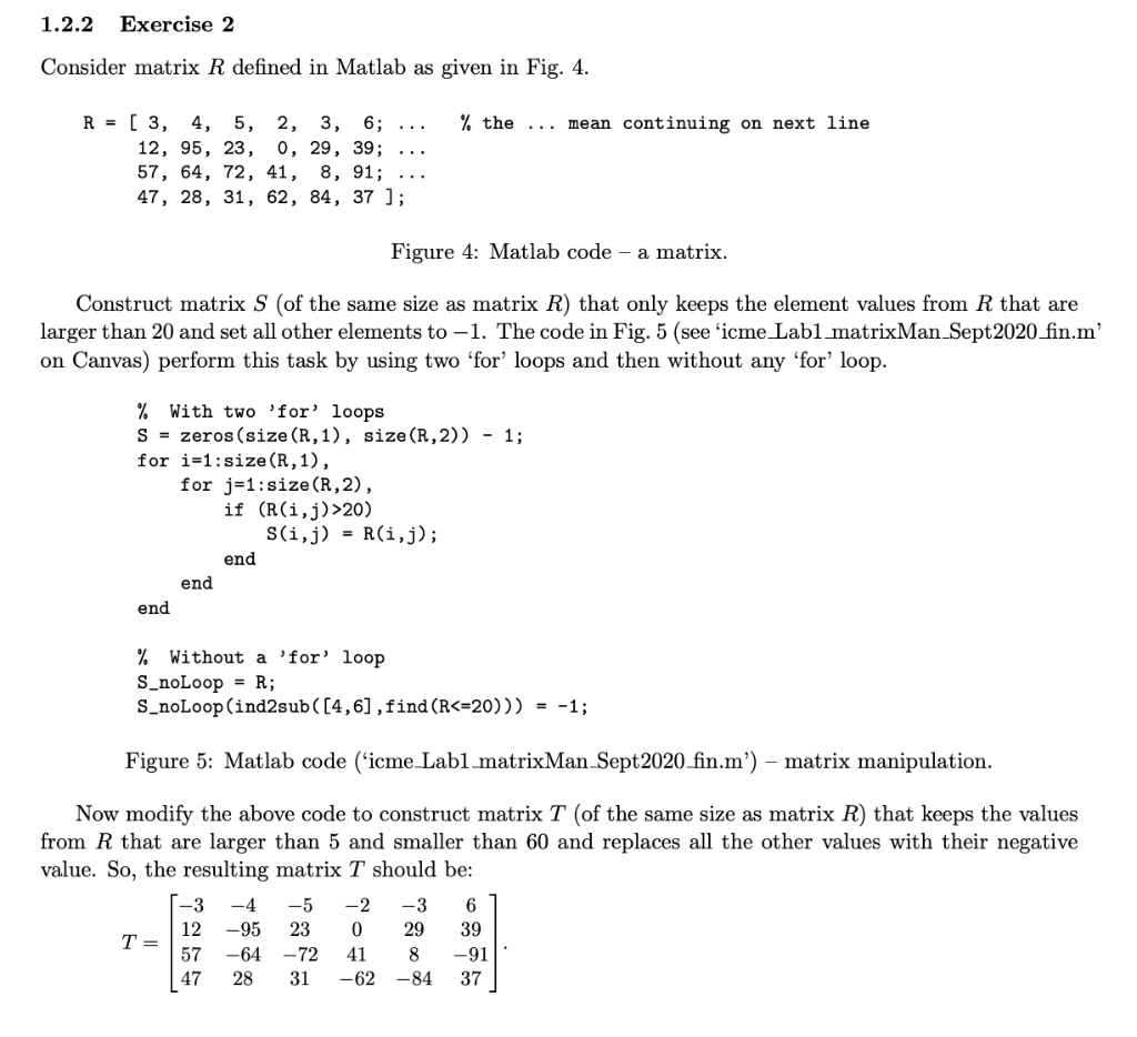 Solved 1.2.2 Exercise 2 Consider matrix R defined in Matlab | Chegg.com