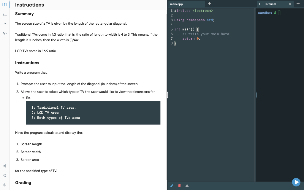 Solved Instructions main.cpp + >_ Terminal + Summary sandbox | Chegg.com