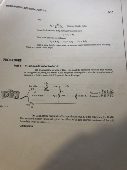Solved SERIES-PARALLEL SINUSOIDAL CIRCUITS 387 and ta 1 , , | Chegg.com