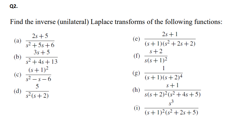 Solved Q2.Find the inverse (unilateral) ﻿Laplace transforms | Chegg.com