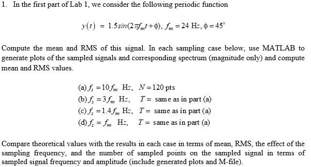 1. In the first part of Lab 1, we consider the | Chegg.com
