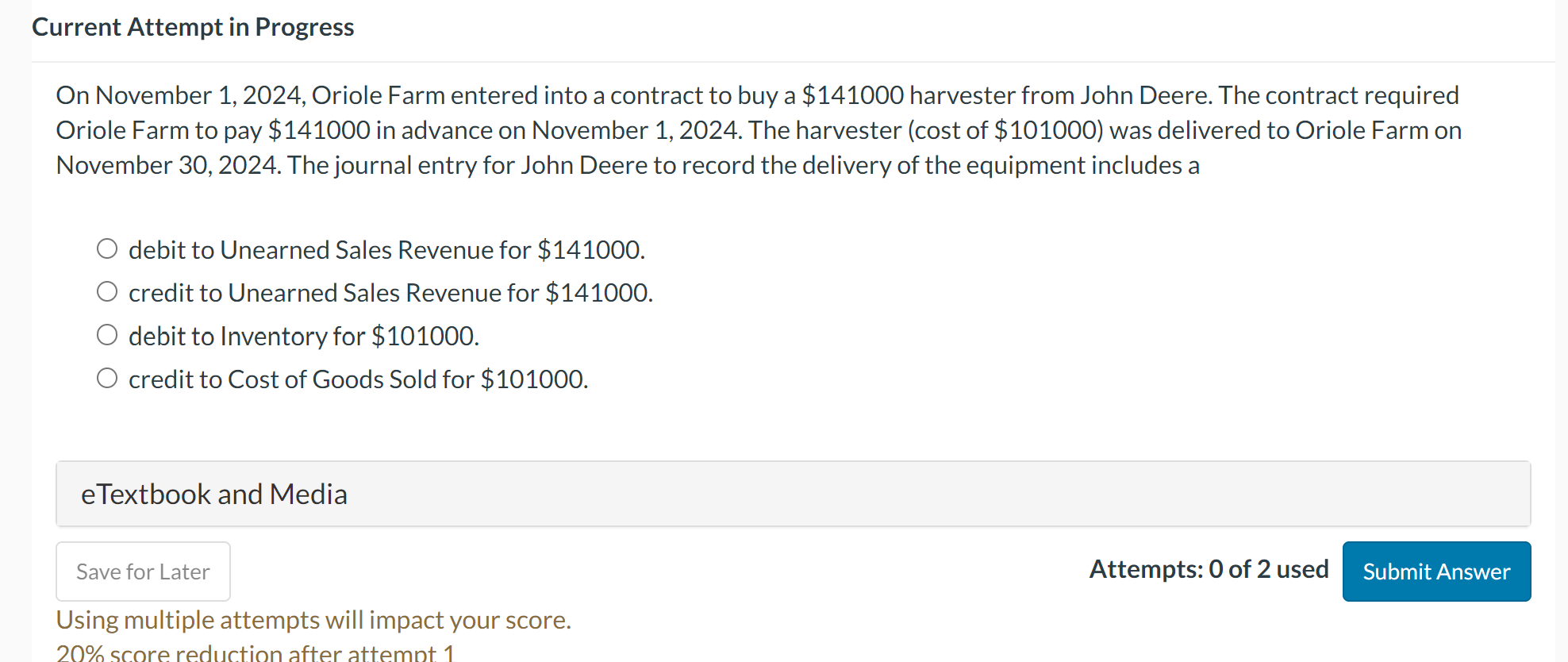 Solved On November 1, 2024, Oriole Farm entered into a | Chegg.com
