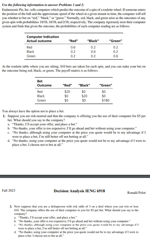 Solved Use the following information to answer Problems 1 | Chegg.com