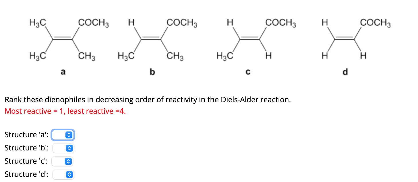 Solved Rank these dienophiles in decreasing order of | Chegg.com