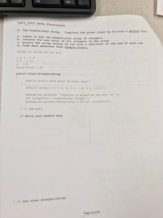 Solved Del cScI 2315 Data Structures b. Two-Dimensional Arra | Chegg.com