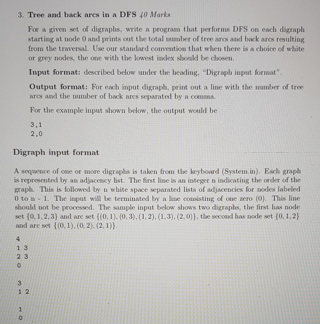 Solved 3. Tree and back arcs in a DFS 40 Marks For a given | Chegg.com