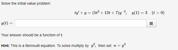 Solved Solve the initial value problem: ty+y= (5t² + 12t + | Chegg.com