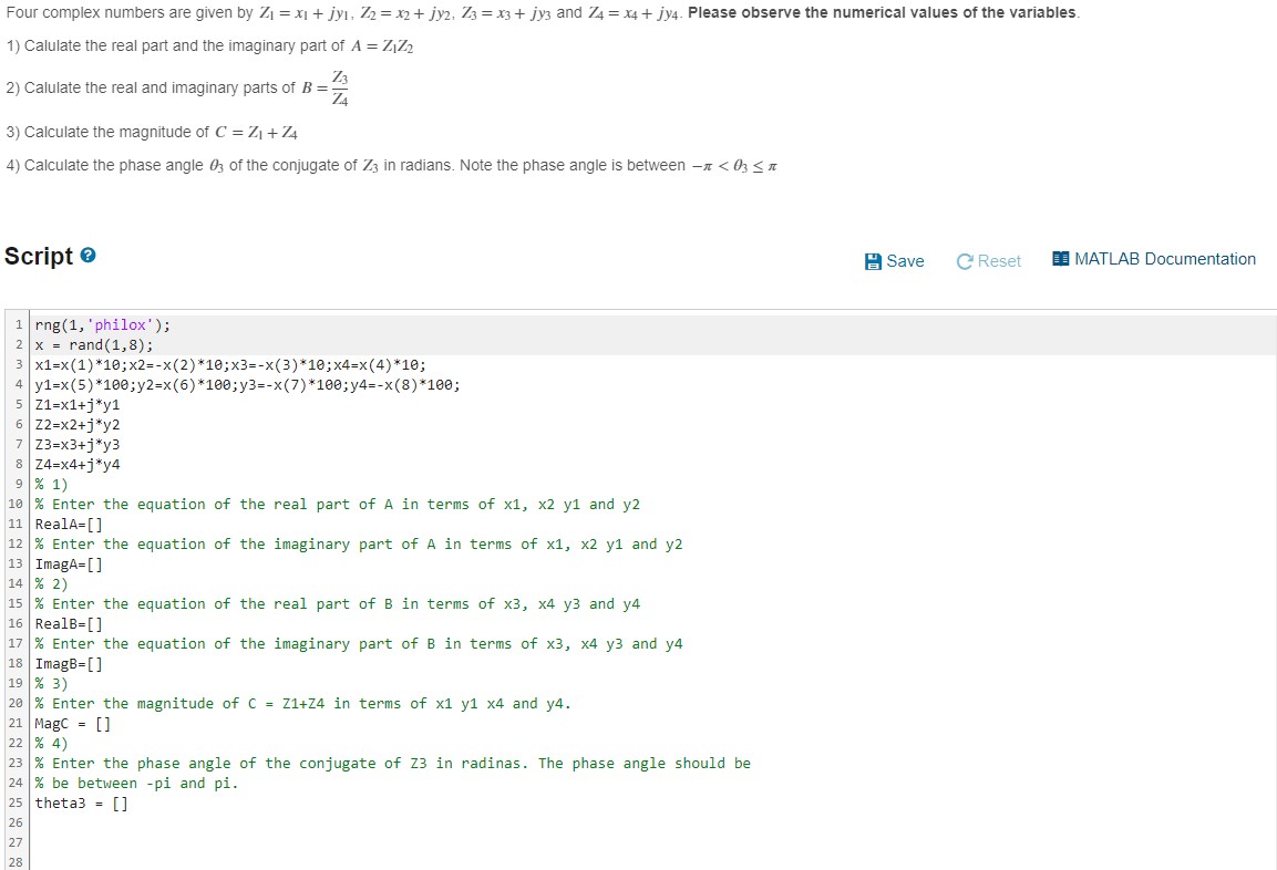 Solved Four complex numbers are given by | Chegg.com