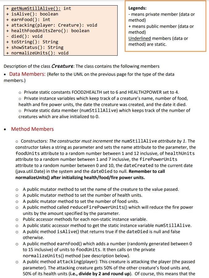 Solved Write in JAVA the class Creature and test it before | Chegg.com