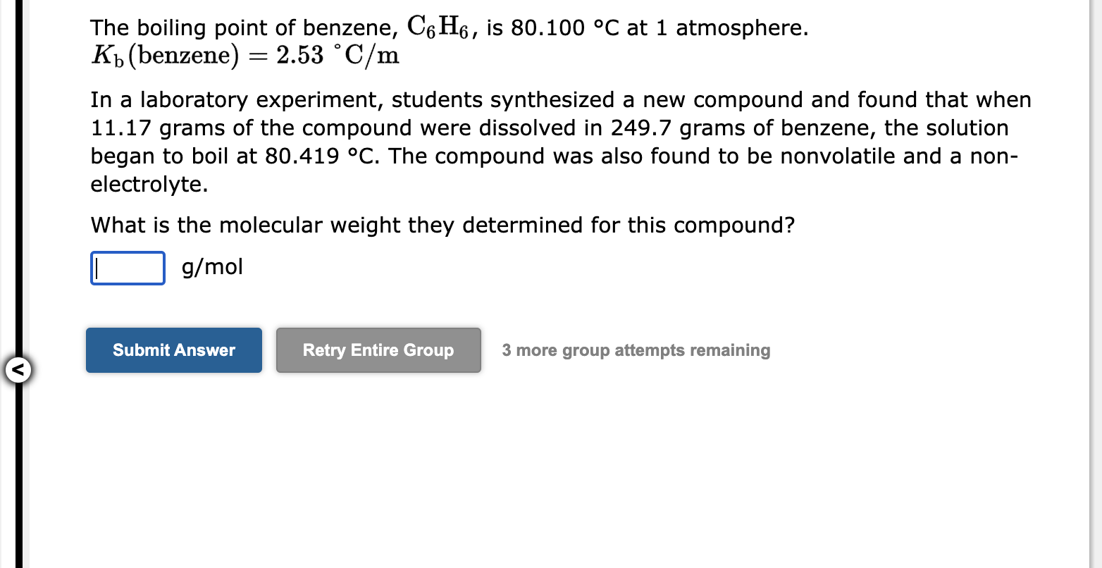 Solved The boiling point of benzene, C6H6, is 80.100∘C at 1 | Chegg.com