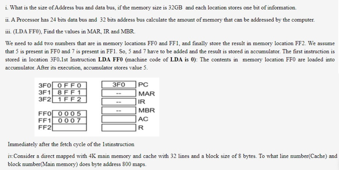 Solved i. What is the size of Address bus and data bus, if | Chegg.com