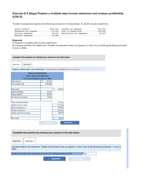 Solved Exercise 6-3 (Algo) Prepare a multiple-step income | Chegg.com