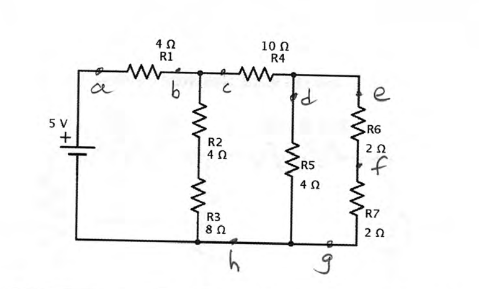 Solved 4Ω R1 10 Ω R4 5 V R6 R2 2Ω R5 4Ω R7 R3 8Ω 2Ω | Chegg.com