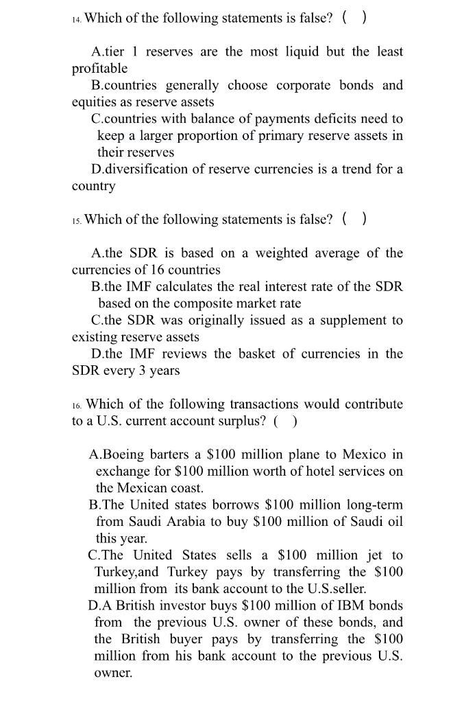Solved A.trade balance B. foreign exchange receipts and | Chegg.com