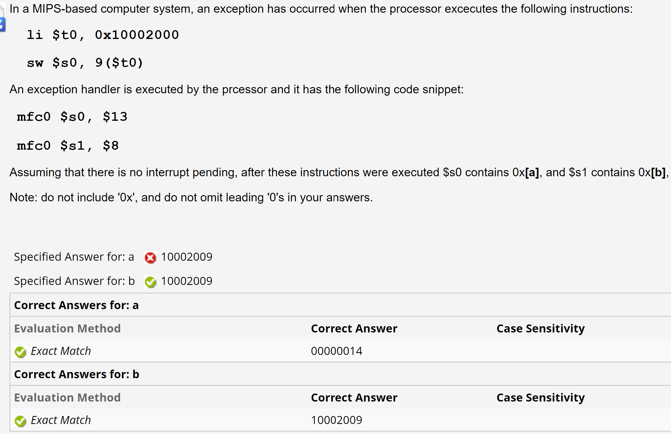Solved In a MIPS-based computer system, an exception has | Chegg.com