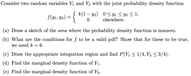 Solved Consider two random variables Y1 and Y2 with the | Chegg.com